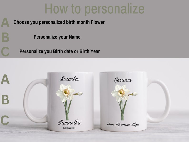 Personalized Birth Month Flower With Name Personalized Mug Birth