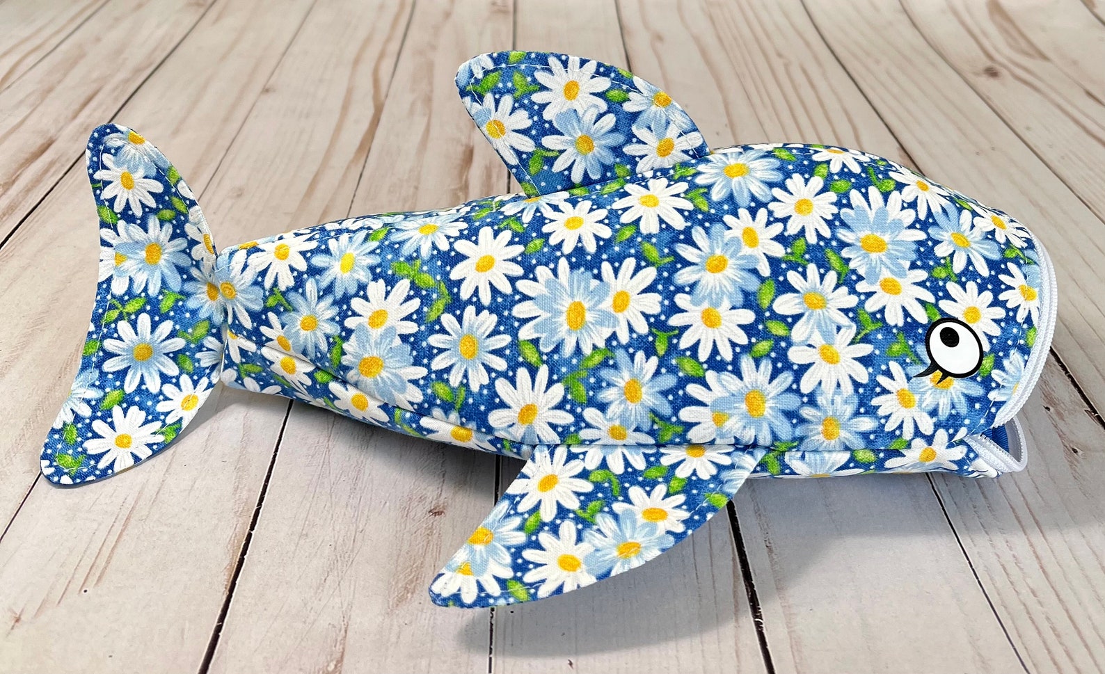 Blue Floral Whale Shark Pencil Case White Daisy Pouch Shark - Etsy