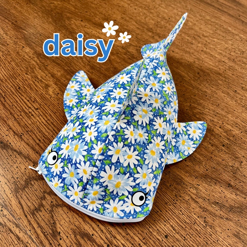 Blue Floral Whale Shark Pencil Case White Daisy Pouch Shark - Etsy