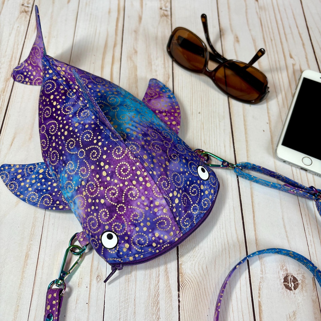 Purple, Magenta and Turquoise Whale Shark Crossbody Bag With Metallic ...