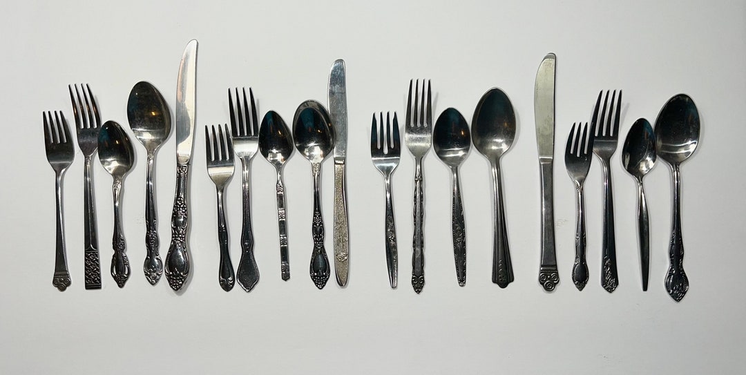 22 Mismatched Flatware Stainless Steel Silverware Vintage 4 Place ...