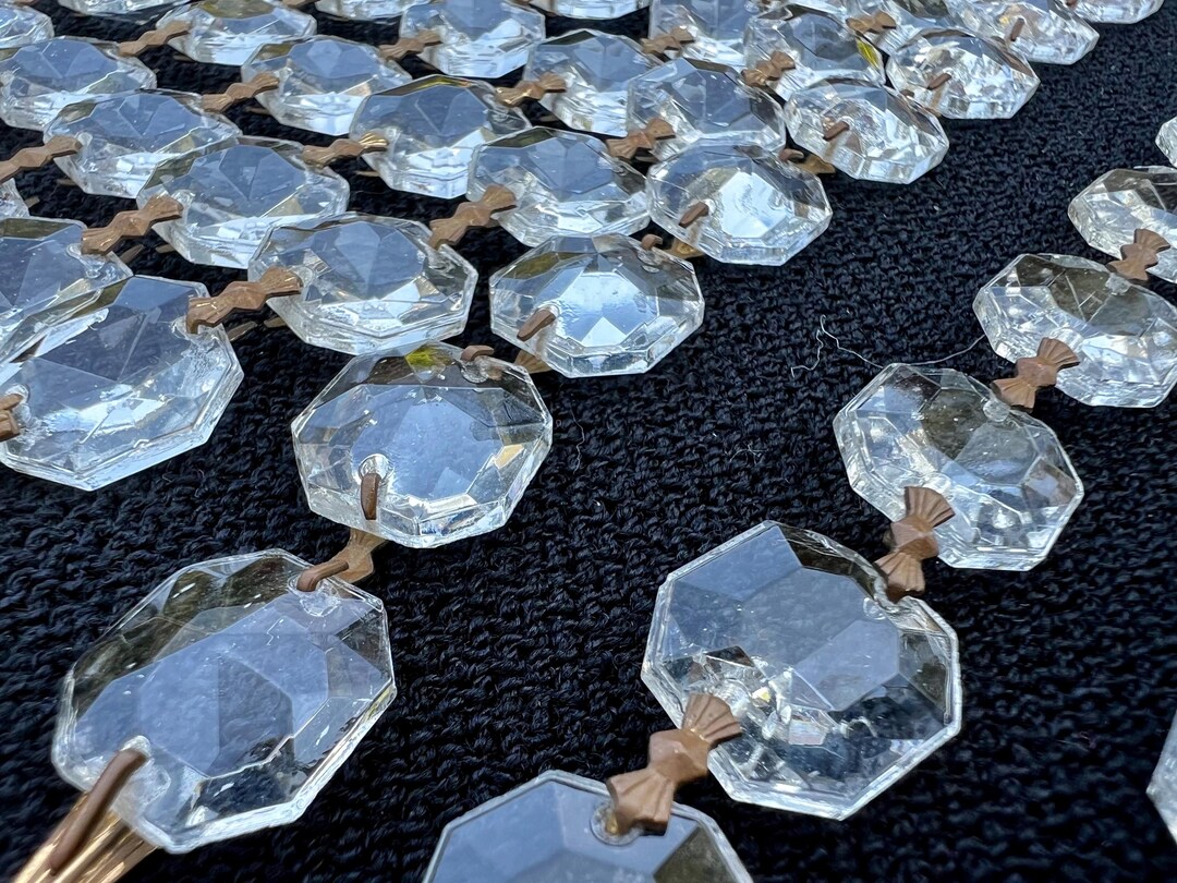 Vintage Antique Chandelier Lot 15 Crystal Glass Prisms Chains Brass ...