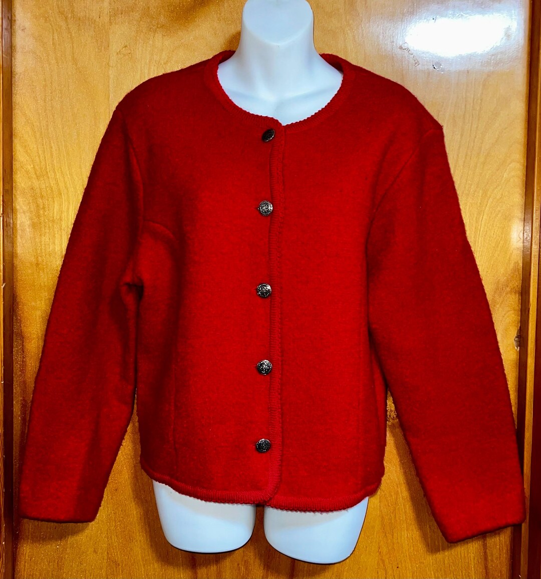 Vintage Talbots 100% Boiled Wool Red Metal Button Cardigan Sweater ...