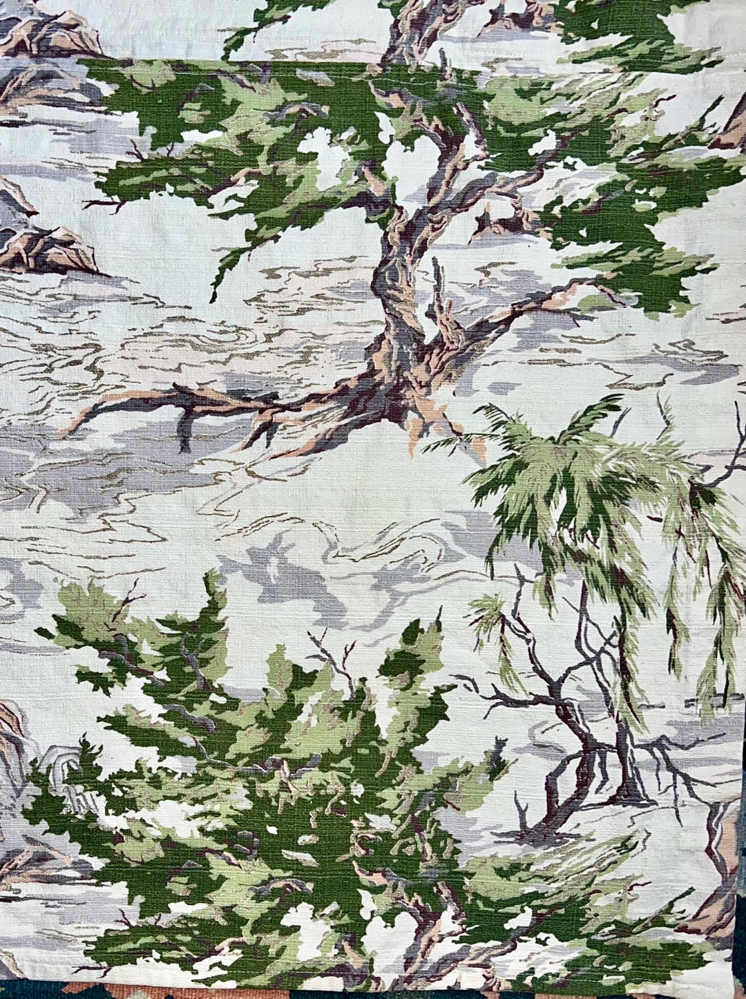2 Vintage 1950's Cypress Tree BARKCLOTH Curtains Cotton Sewing MCM ...