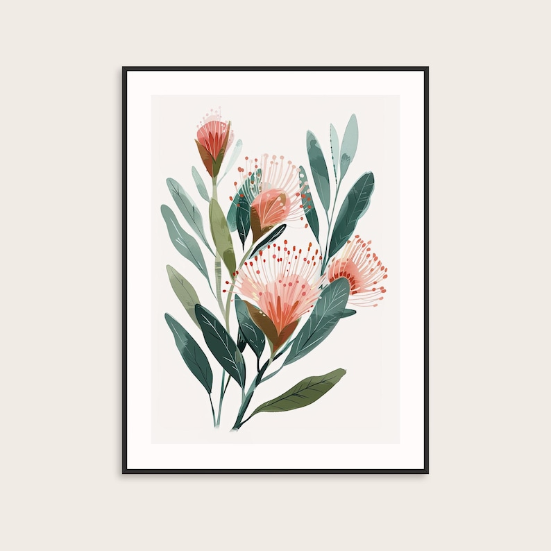 Australian Native Flowers Art Prints: Waratah, Kangaroo Paw (digital ...