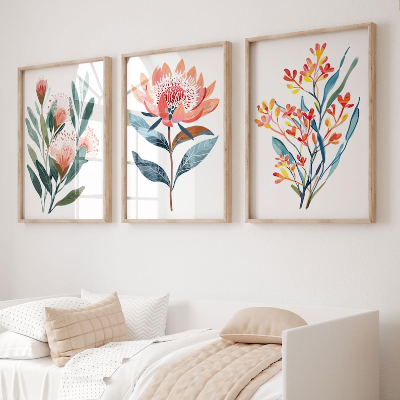 Australian Native Flowers Art Prints: Waratah, Kangaroo Paw (digital ...