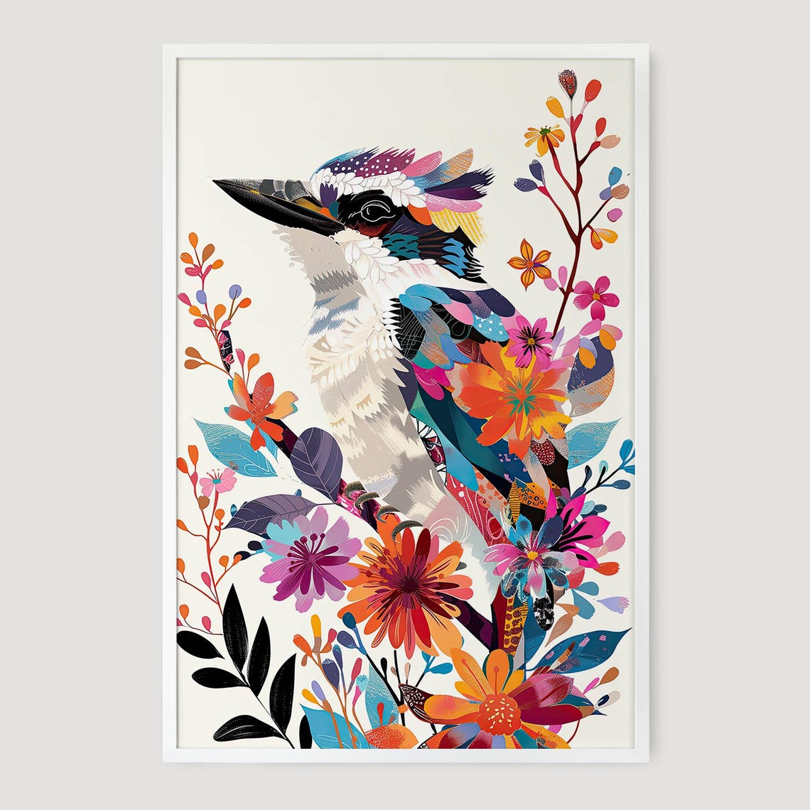 Kookaburra Bird Art Print, Australian Native Bird With Floral ...