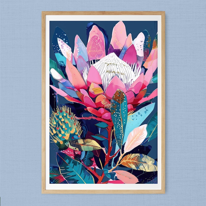 Protea Gouache Painting: Australian Native Floral Print (digital ...