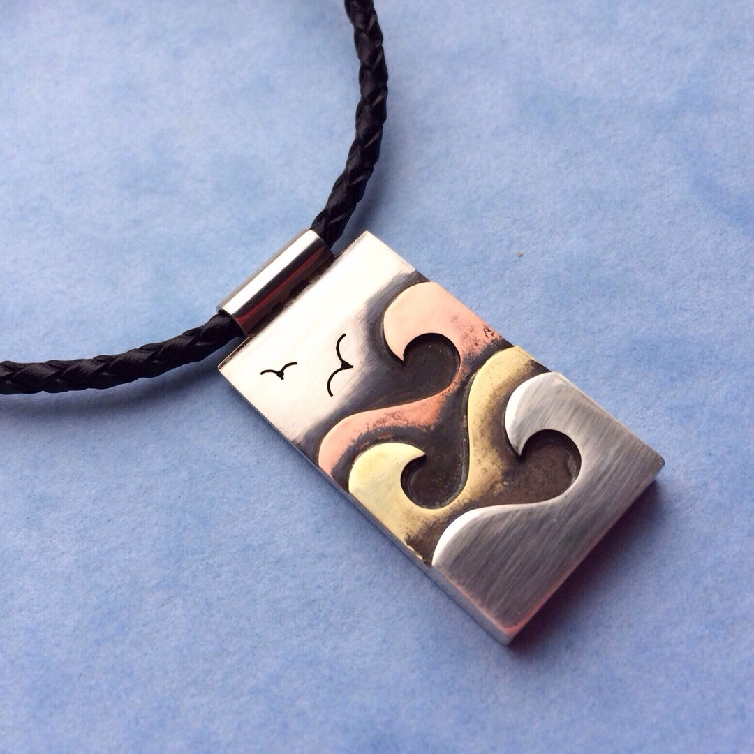 Ocean Surf Pendant - Sterling Silver Wave Necklace With Copper and ...