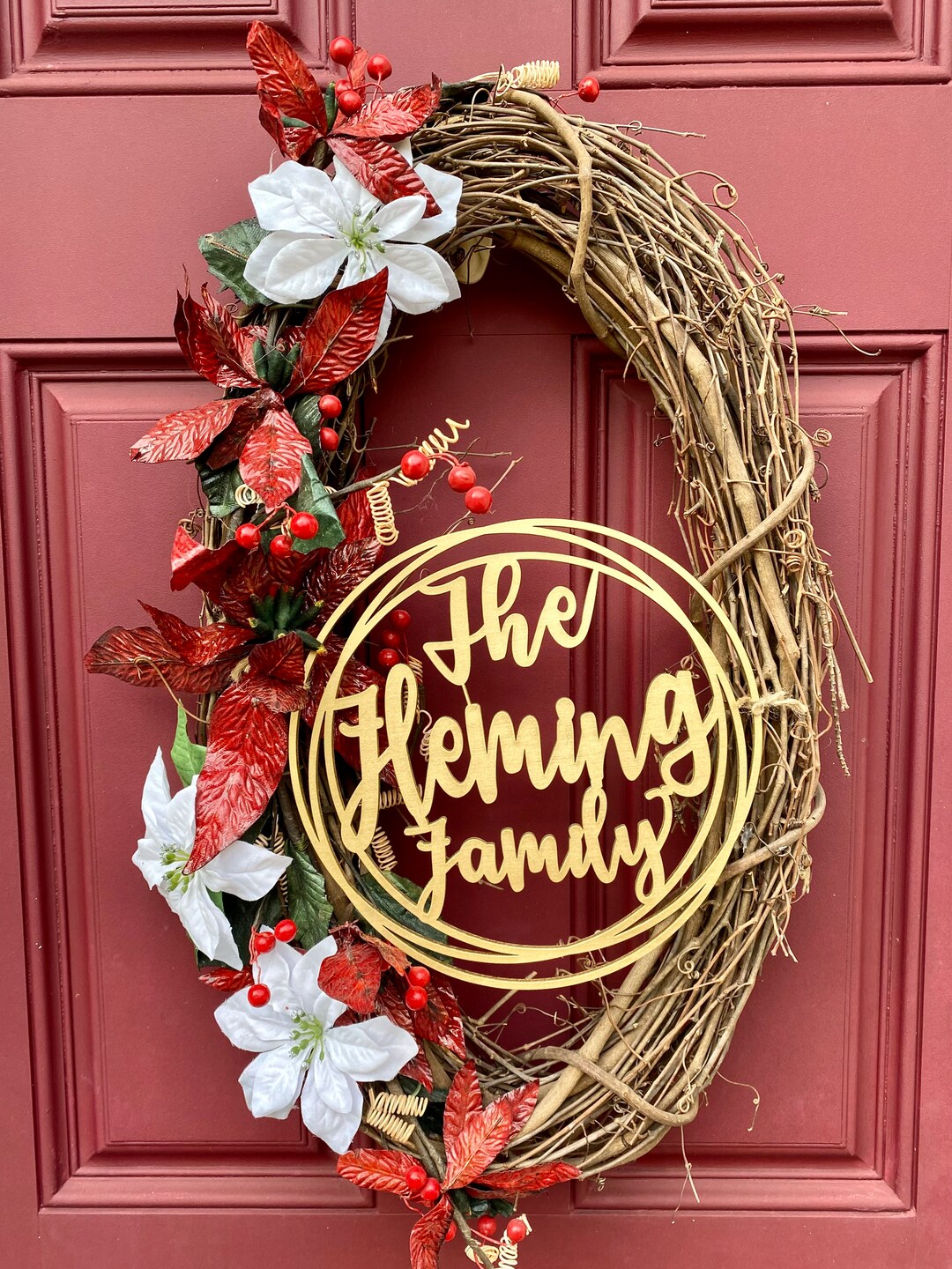 Personalized Wreath Name Door Hanger Custom Christmas Wreath Name ...