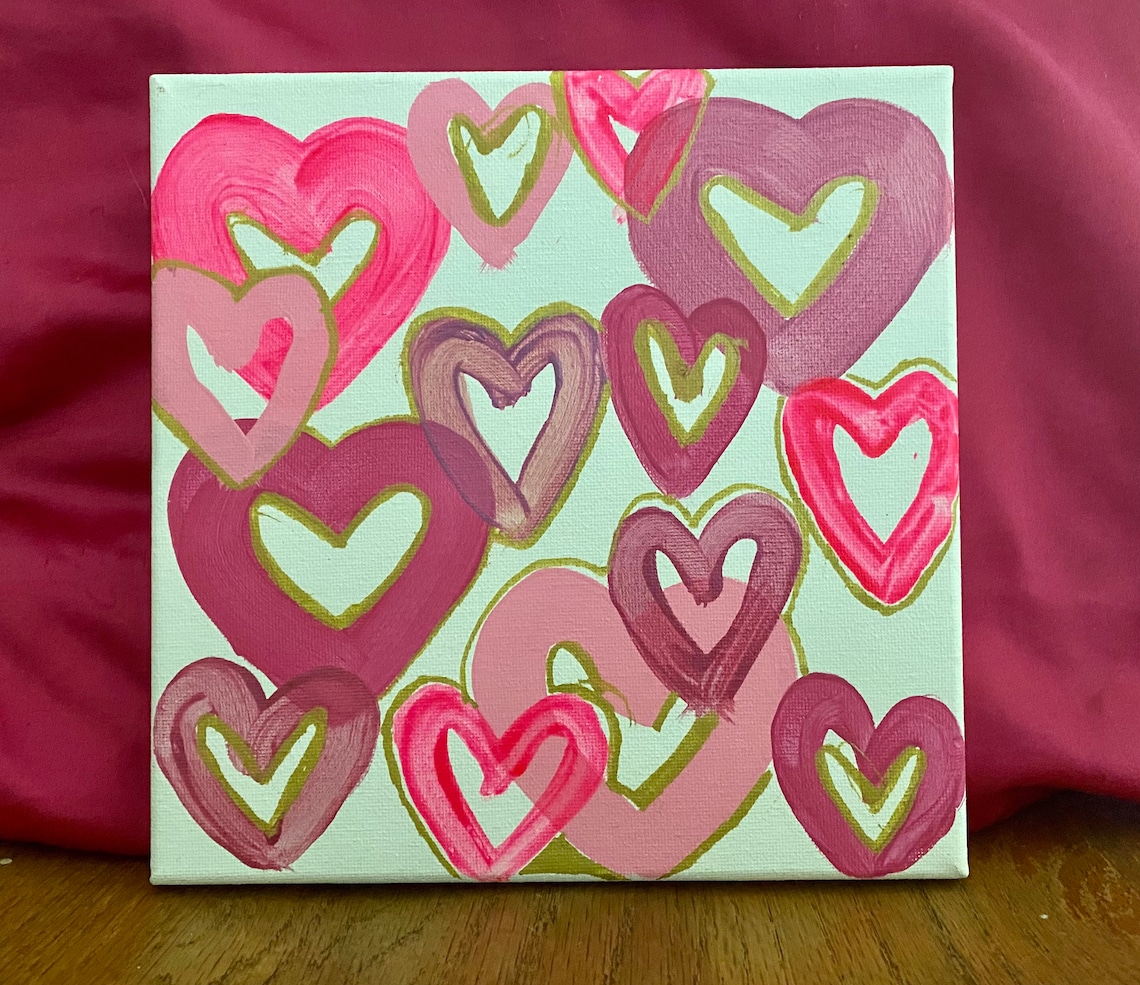 Preppy Wall Art Hearts Canvas Preppy Dorm Room Wall Art Hand - Etsy