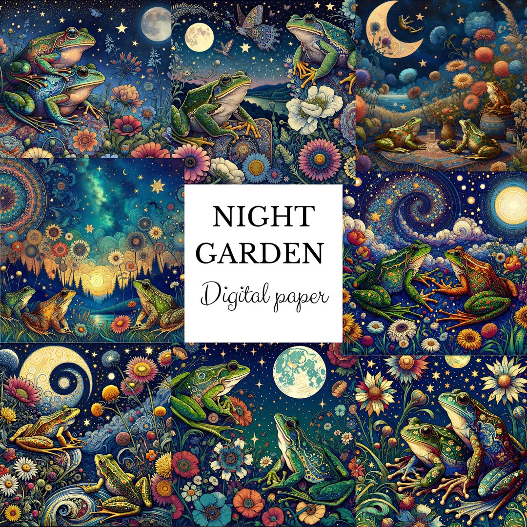 Enchanted Frogs Paper Boho William Morris Print Digital Paper Floral Sublimation Instant ...