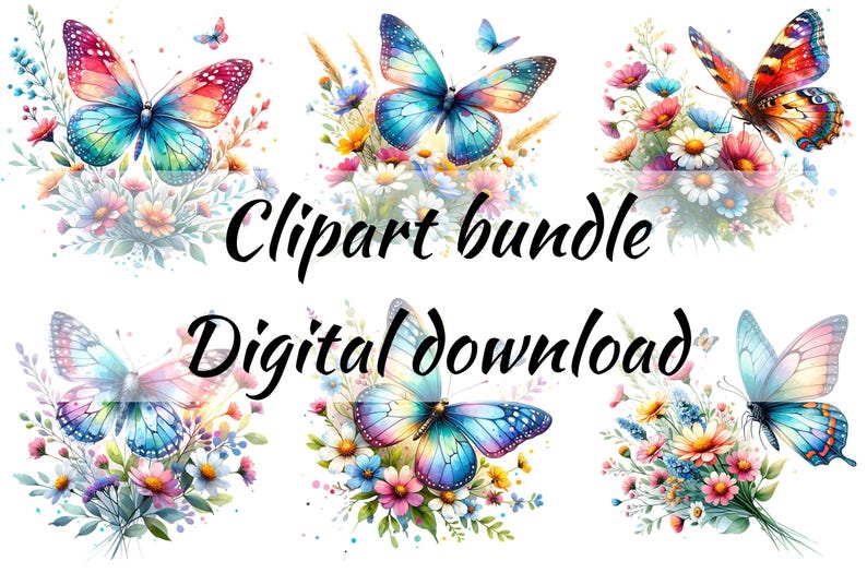 Watercolor Butterfly Clipart: Pastel Floral PNG Bundle (digital ...