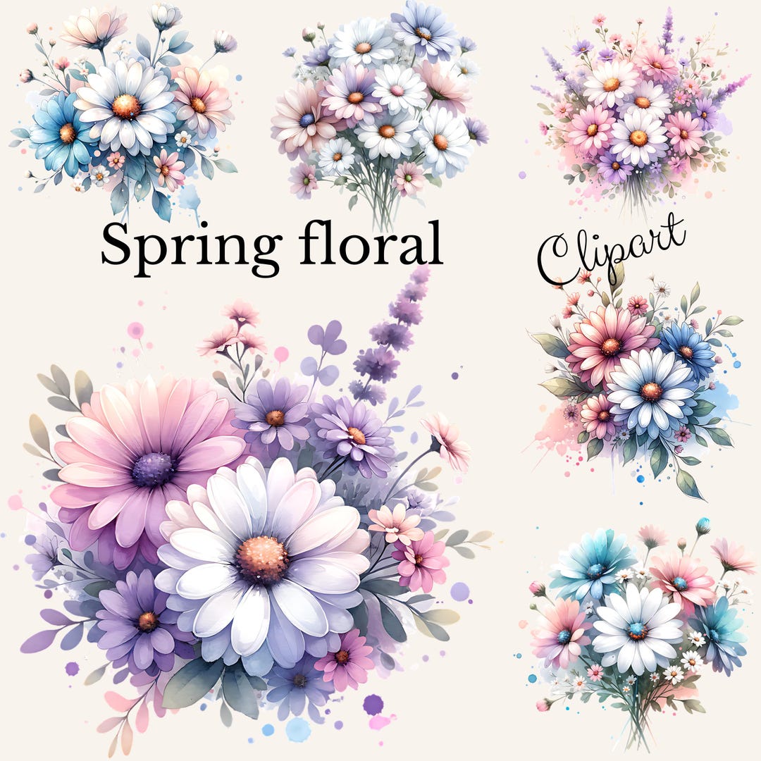 Spring Floral Clipart Vibrant Floral Arrangements With Soft Pastel ...