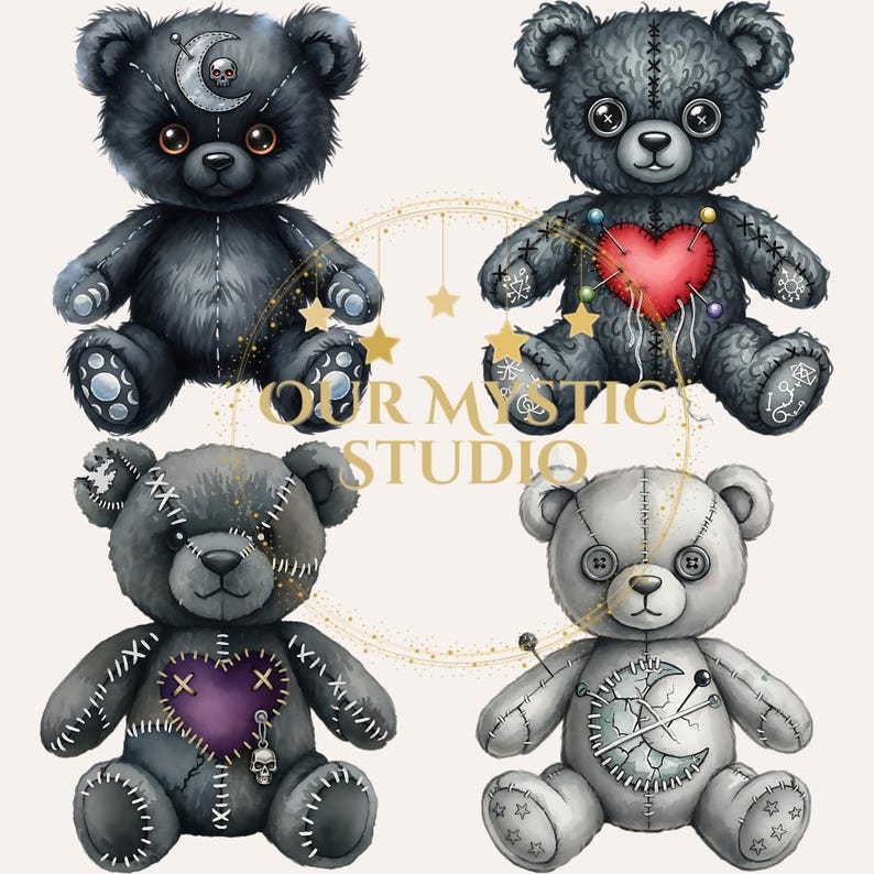 Goth Voodoo Teddy Bear PNG | Creepy Plush Clipart - Etsy
