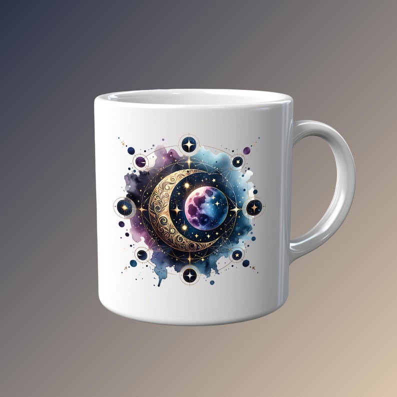 Watercolor Celestial Moon Clipart: Gothic Stars PNG (digital Download ...