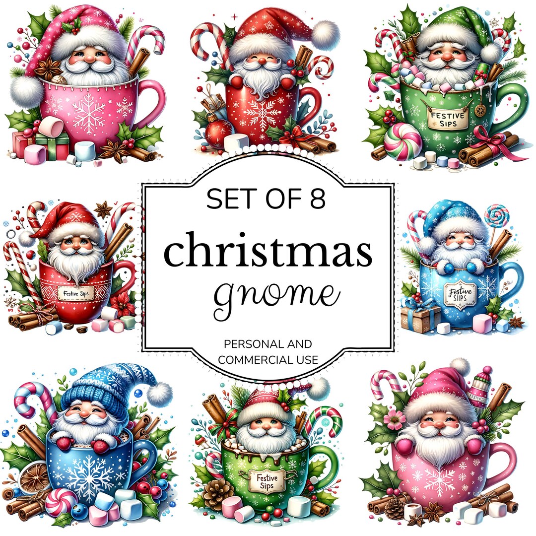 Watercolor Hot Cocoa Gnomes Clipart, Cute Christmas Gnomes Clipart ...