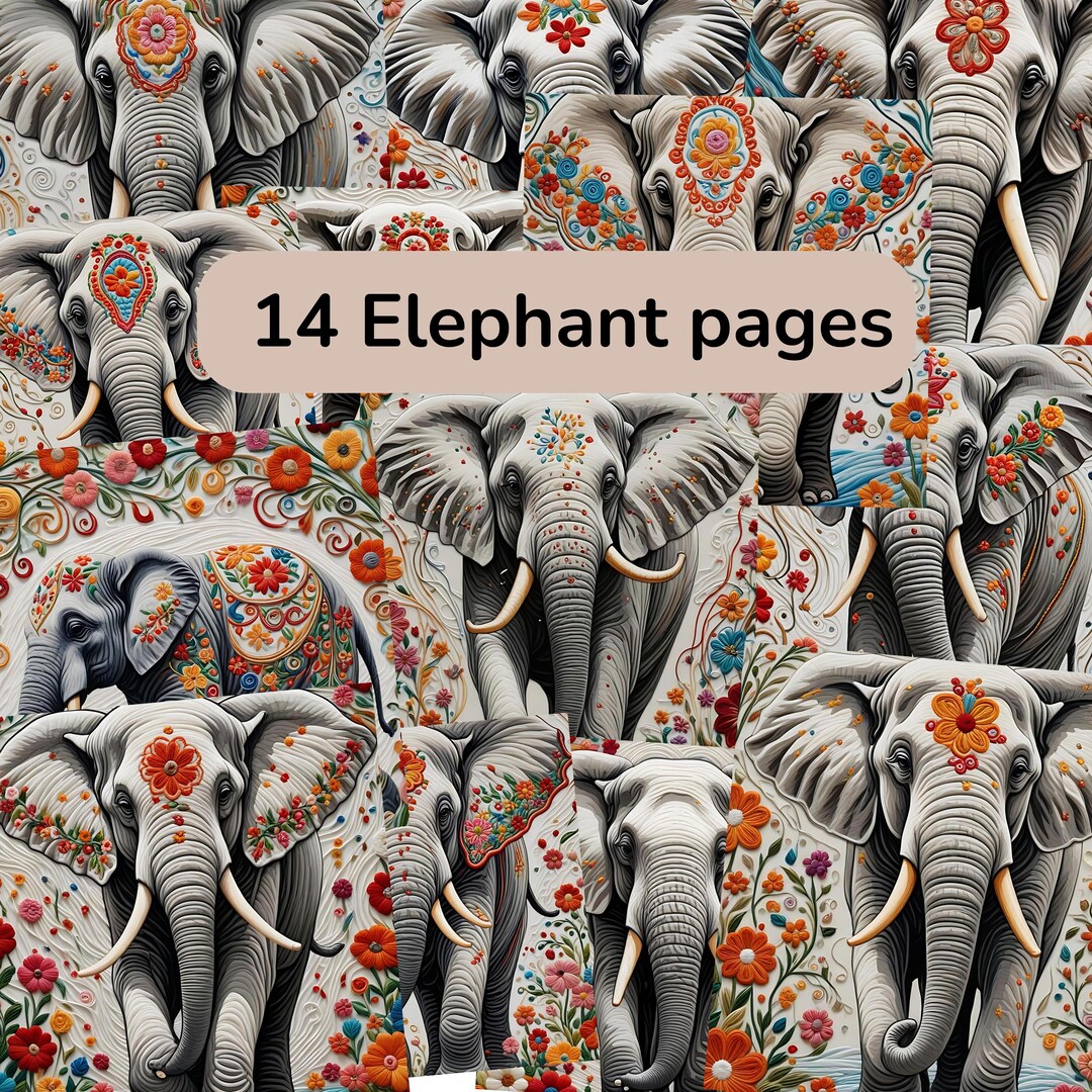 Embroidered Elephant Junk Journal Kit: Shabby Chic Ephemera (digital ...