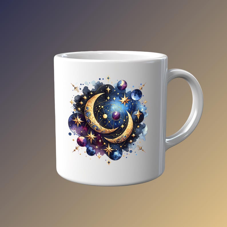 Watercolor Celestial Moon Clipart: Gothic Stars PNG (digital Download ...