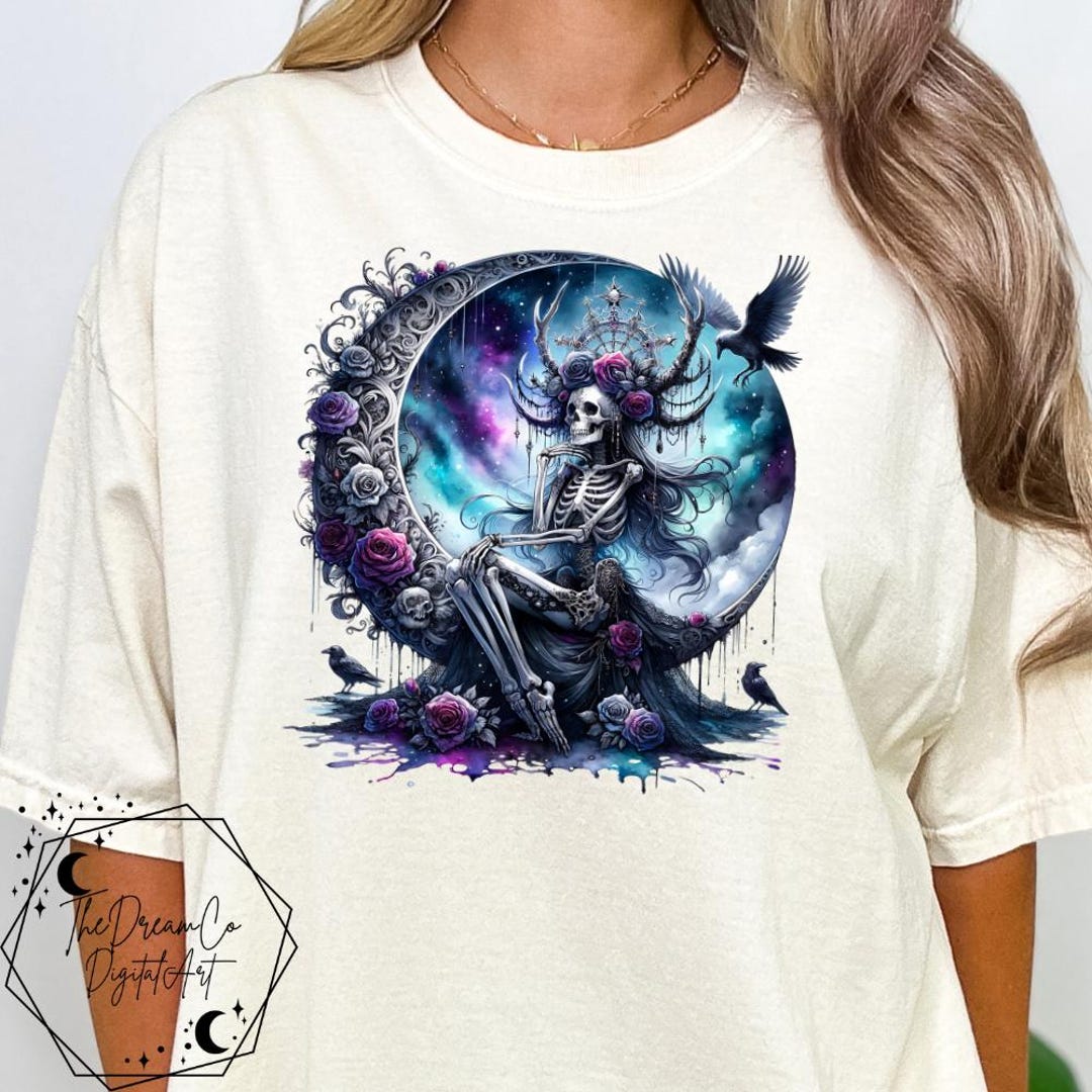 Gothic Skeleton Moon Goddess PNG Celestial Dark Feminine Skeleton Moon ...