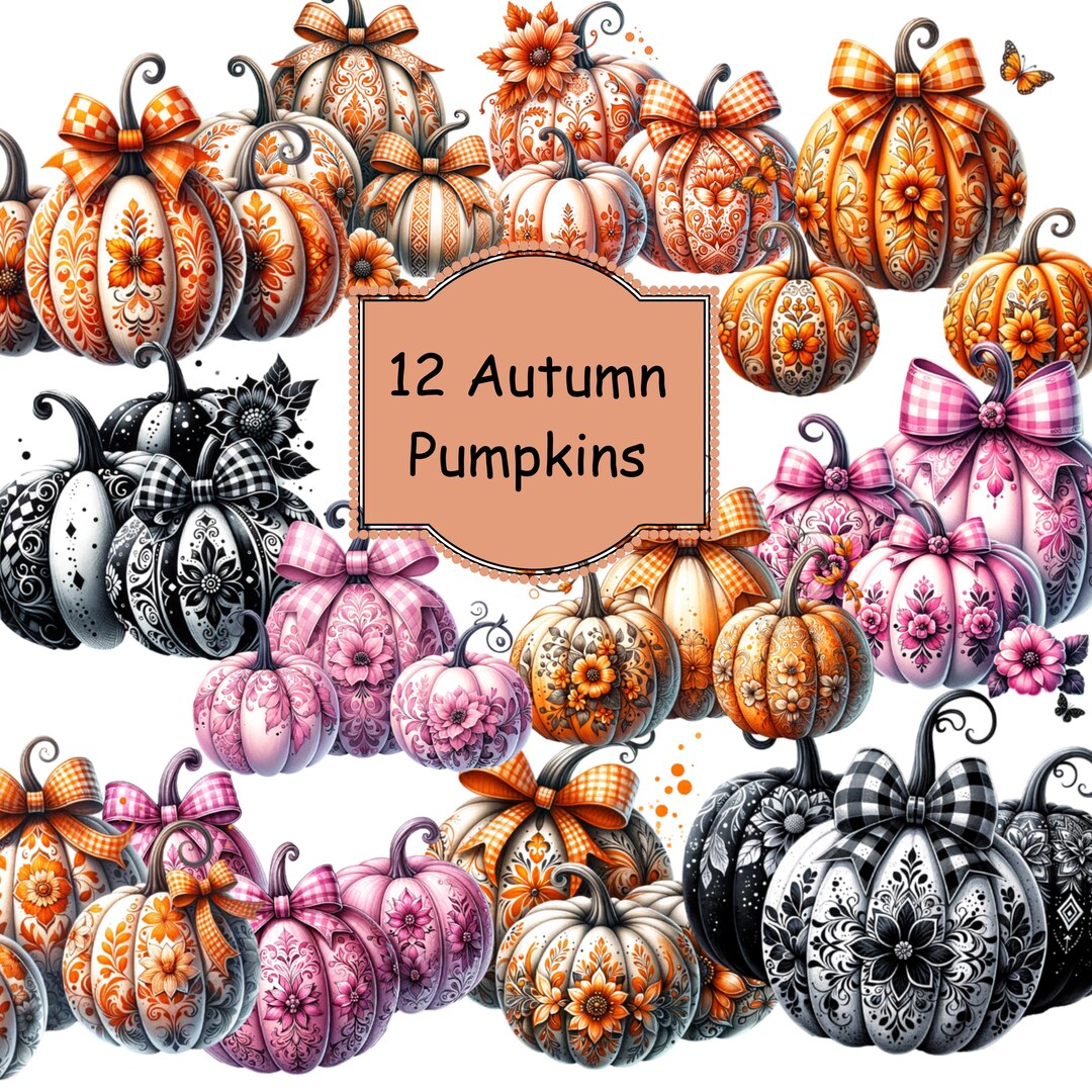 Coquette Autumn Pumpkin Clipart Bundle (PNG Digital Download) - Etsy