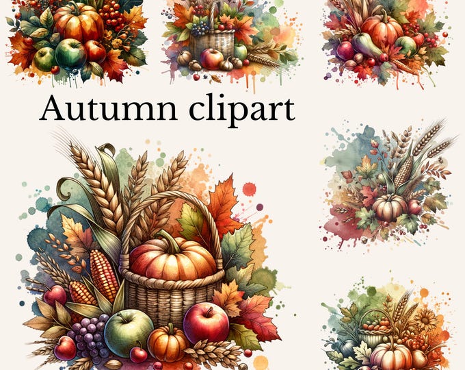 Autumn Clipart - Watercolor Clipart, Autumn Leaves, Pumpkins, and ...