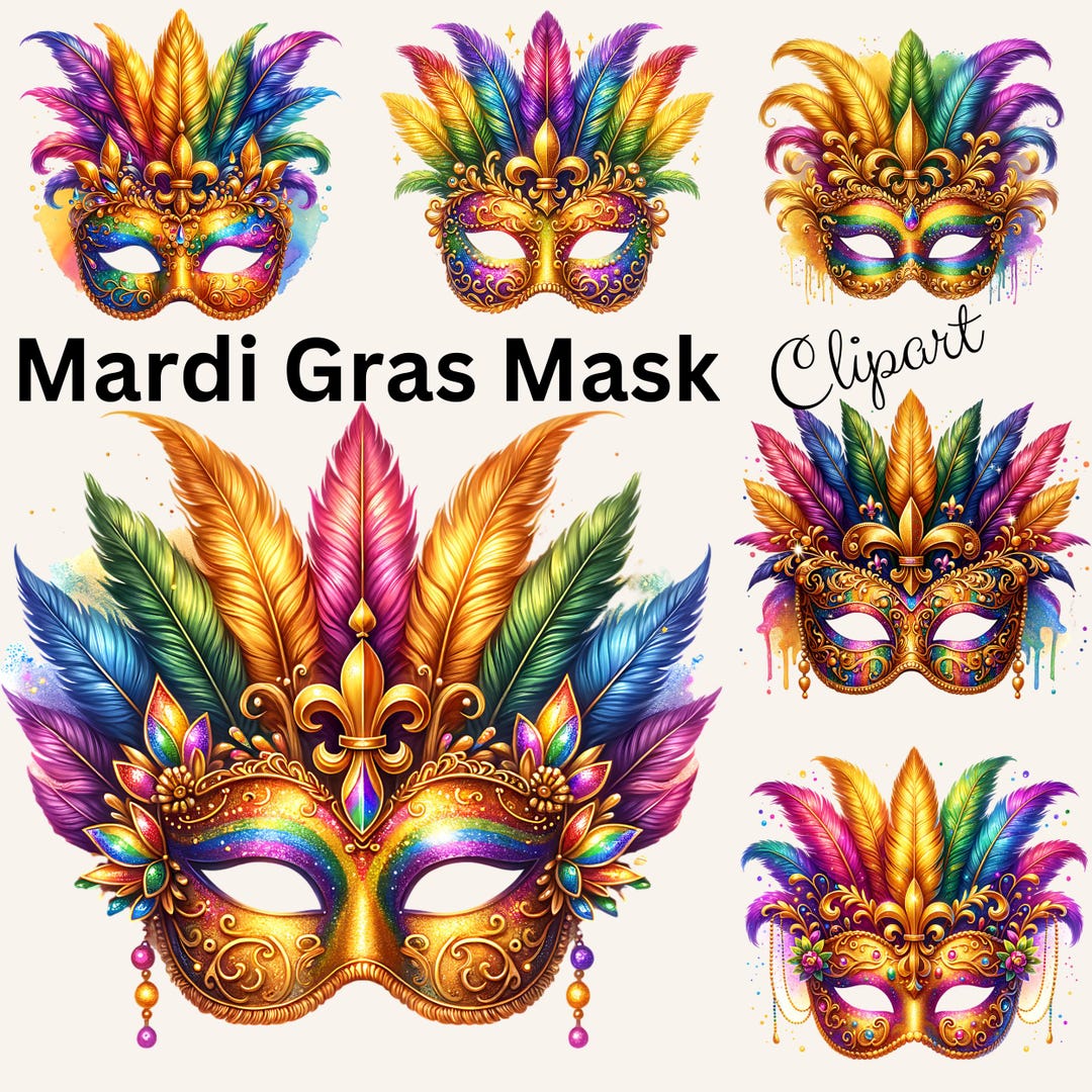 Mardi Gras Mask Clipart Set,festival Mask Clipart, Masquerade Clipart ...