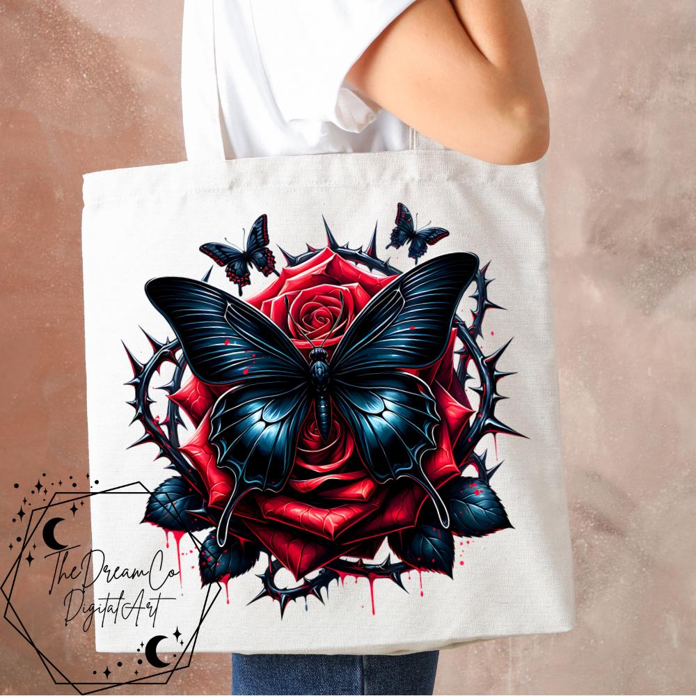 Floral Gothic Png Dark Butterflies Png Trendy Shirt Png Red Rose Png ...