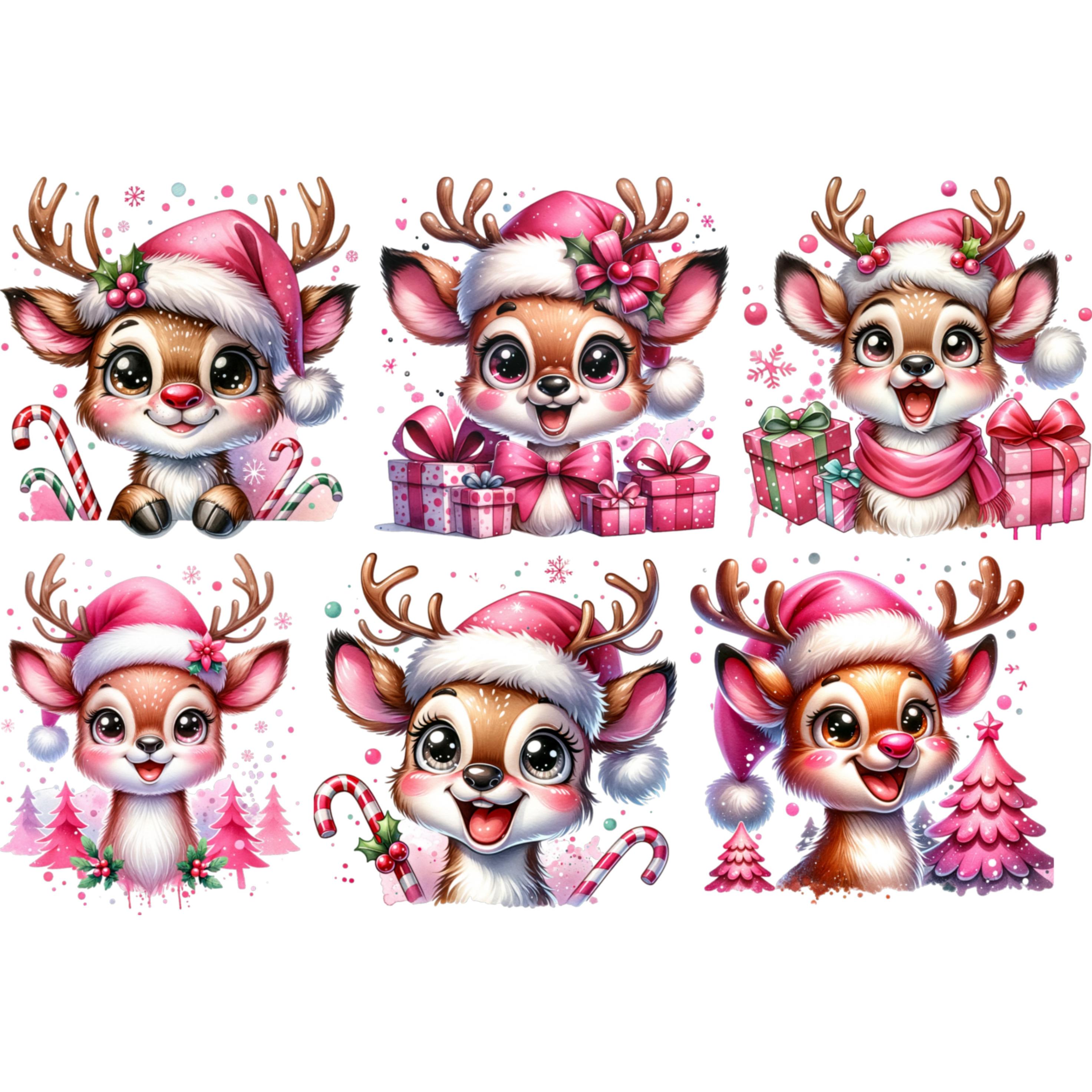 Cute Christmas Deer Clipart Instant Download Watercolor Quirky Reindeer ...