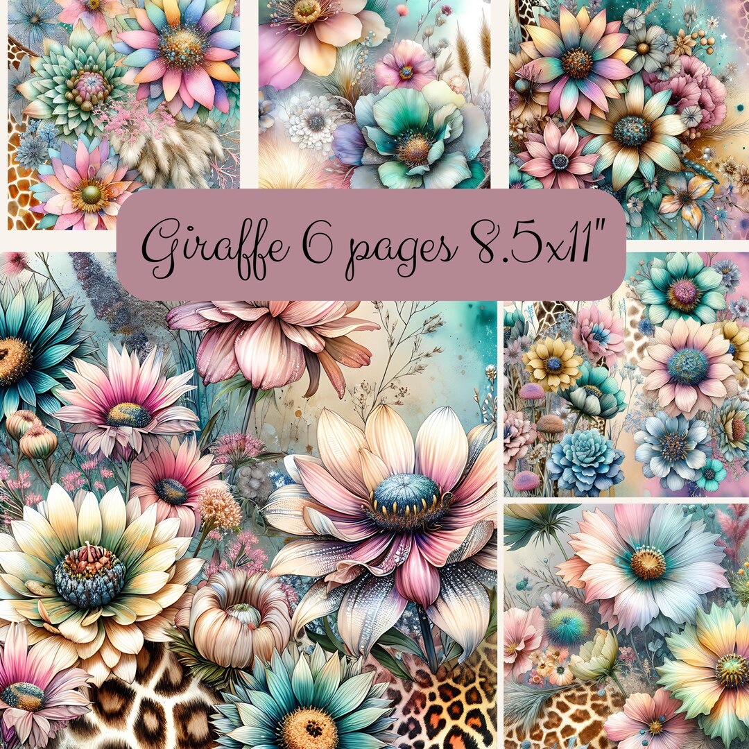 Giraffe Junk Journal Pages Floral Junk Png,ephemera,printable Folio ...