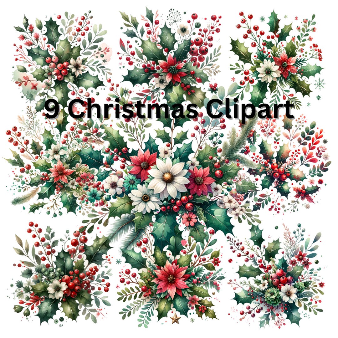 Christmas Holly Bundle PNG Set, Instant Digital Download,christmas ...