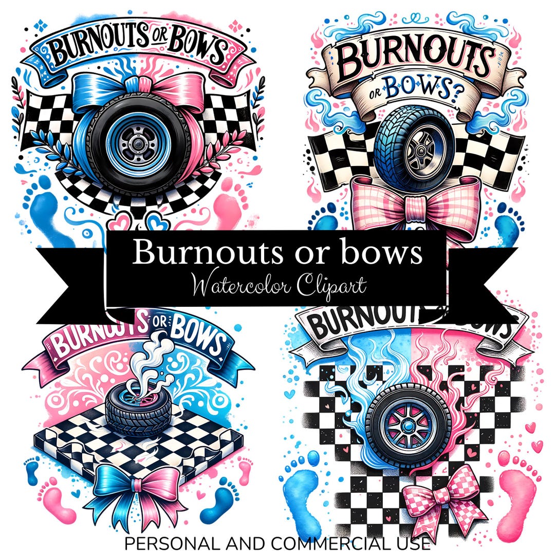 Burnouts or Bows Clipart: Gender Reveal Design (digital PNG File) - Etsy
