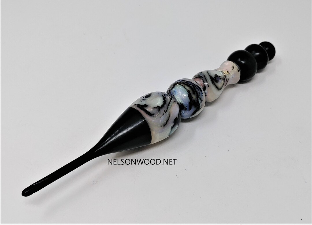 Hand Turned Crochet Hook: Mother of Pearl & Gabon Ebony, Ergonomic ...