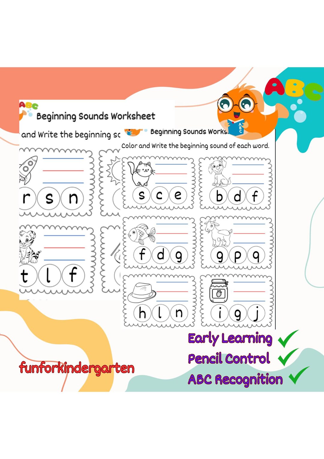 ABC Worksheet - Phonics Recognition - ABC Practice - Etsy
