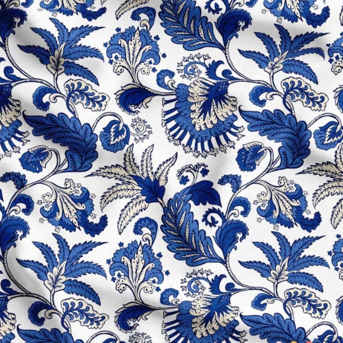 Monochromatic Blue Paisley Fabric, Floral Pattern Upholstery Fabric - Etsy