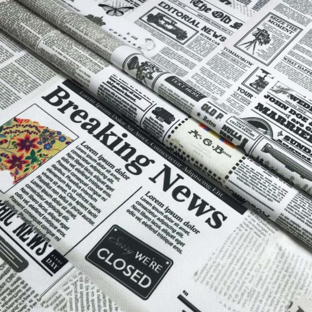 Newspaper Print Fabric by the Yard Digital Printed Modern and Retro ...