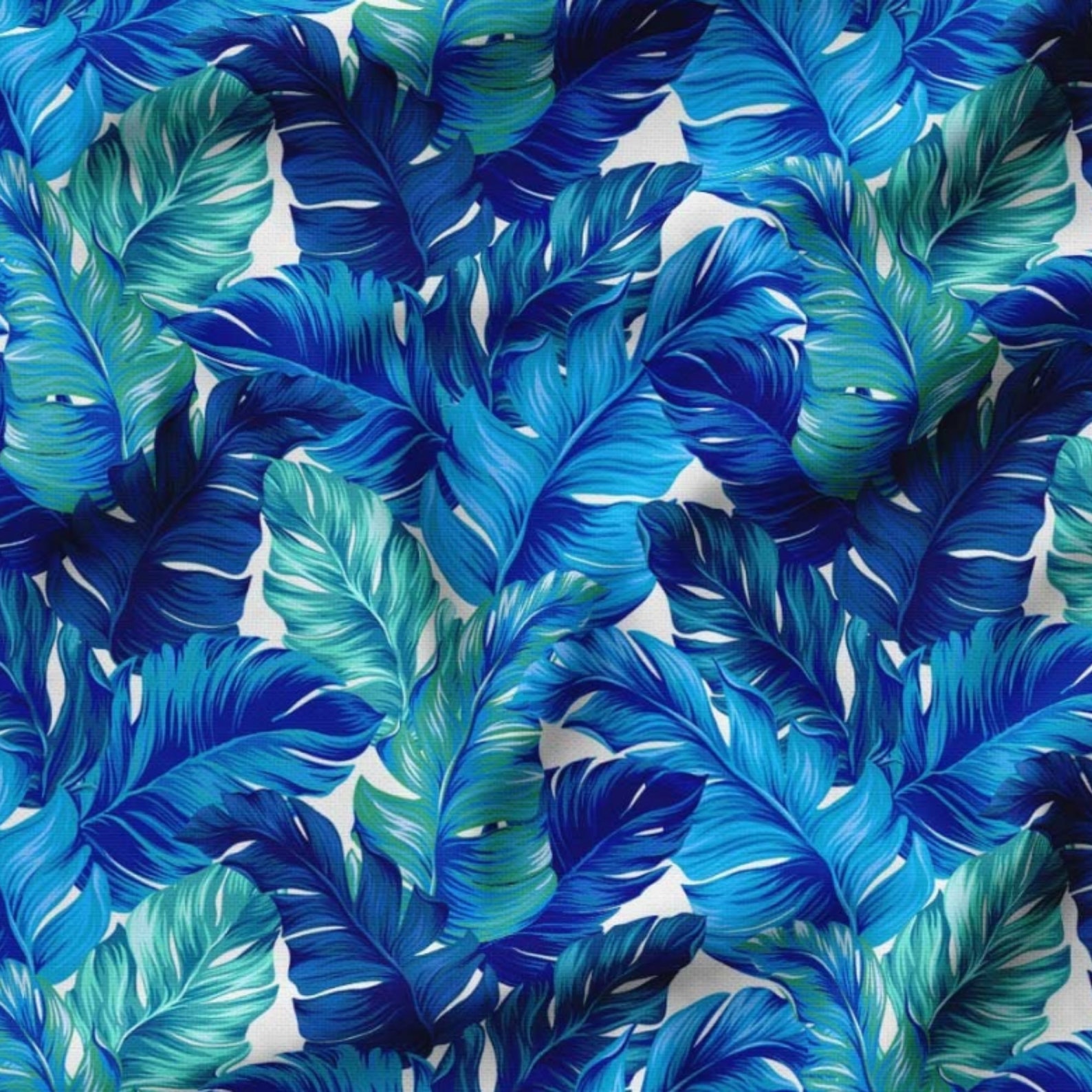 Turquoise and Green Tropical Leaves Fabric Large Leaf Design - Etsy