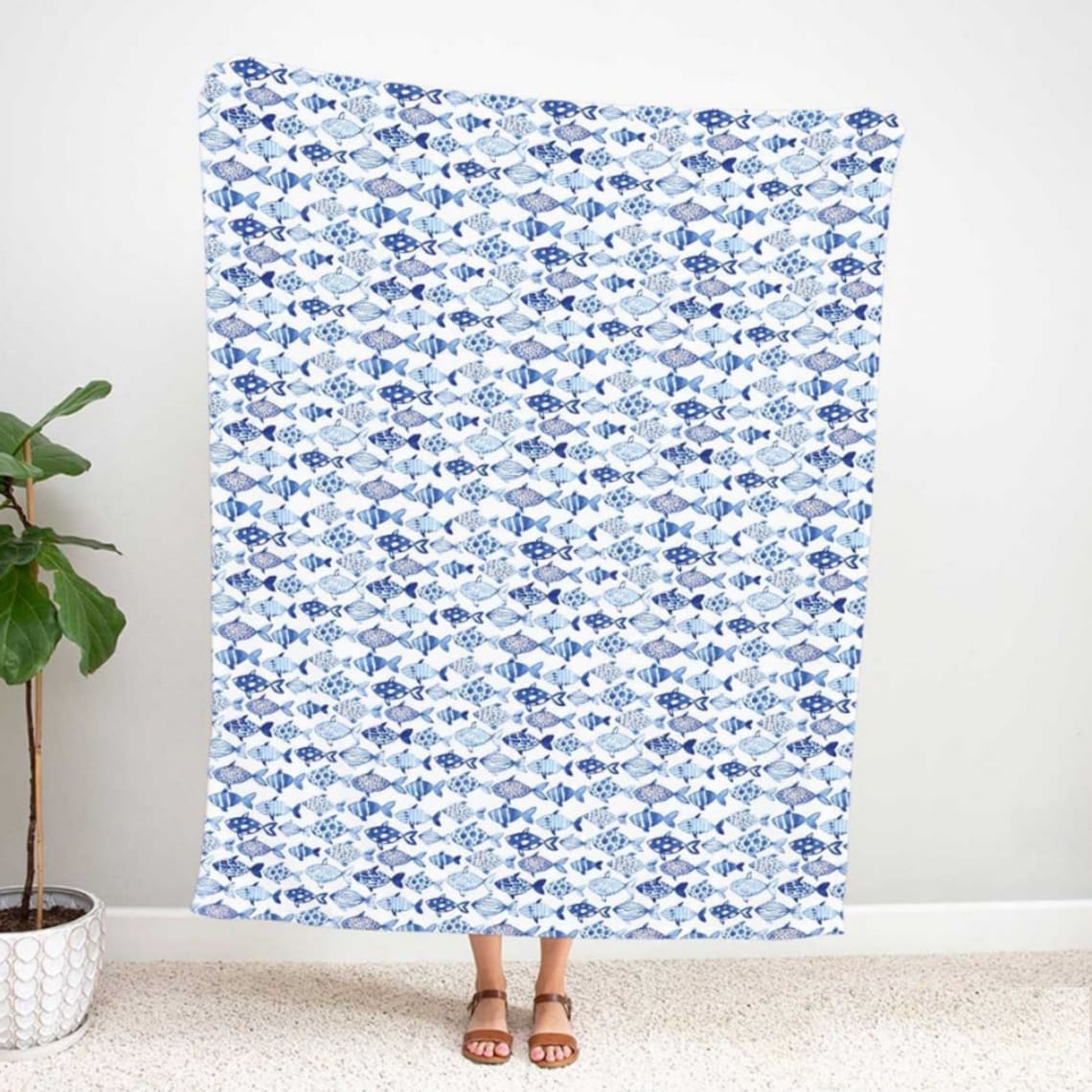 Fish Print Watercolor Fabric by the Yard Coastal Home Decor decorative ...