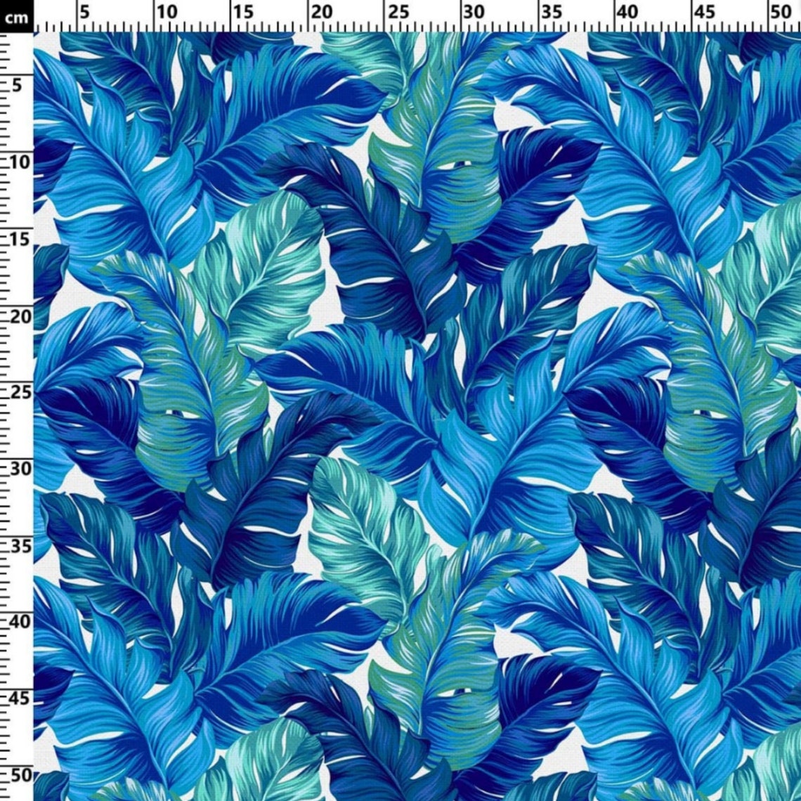 Turquoise and Green Tropical Leaves Fabric Large Leaf Design - Etsy