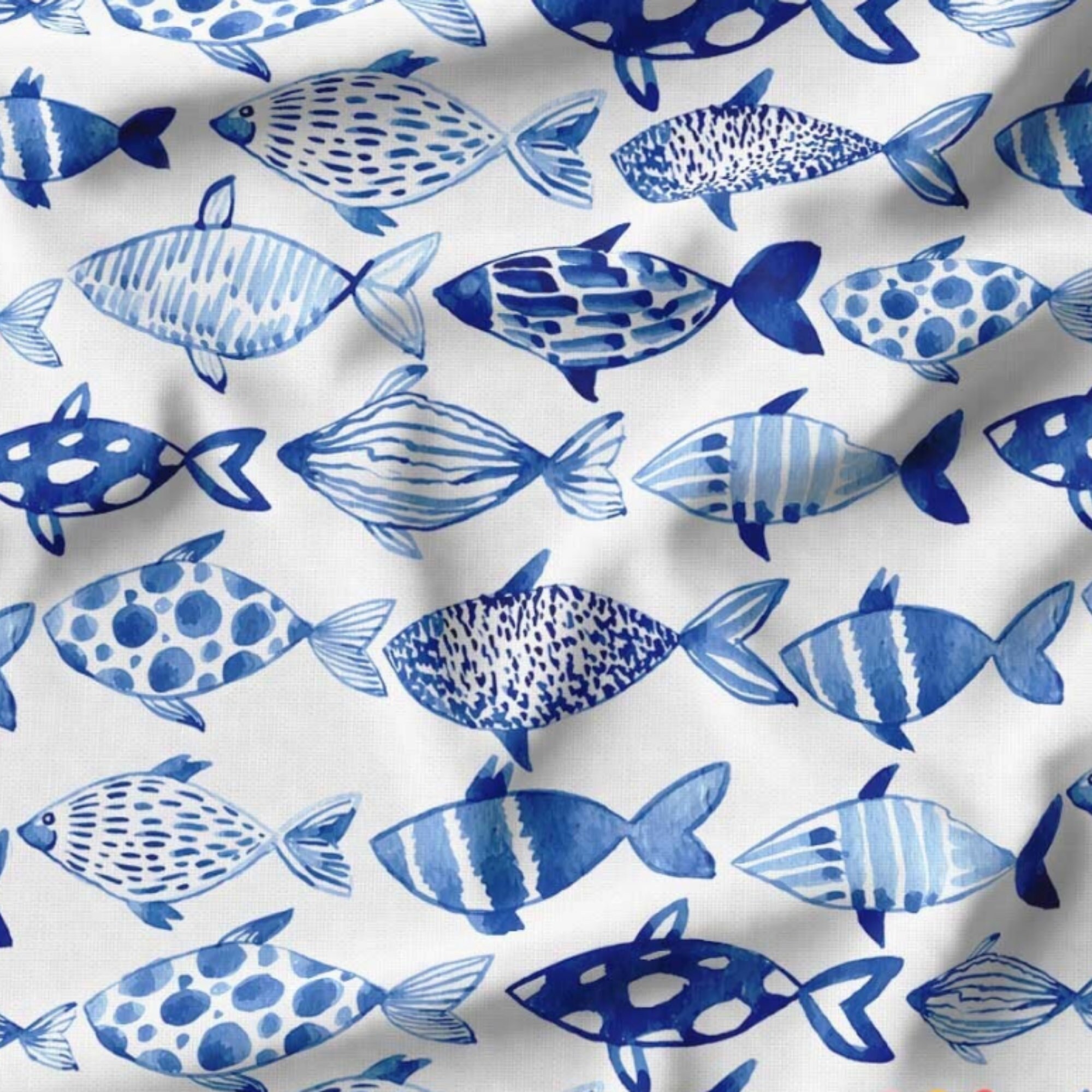 Fish Print Watercolor Fabric by the Yard Coastal Home Decor decorative ...
