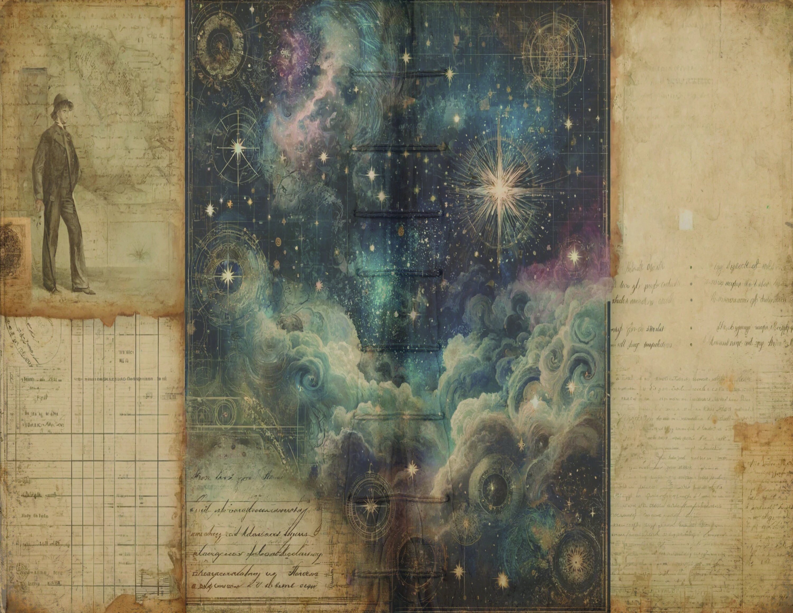 4 Celestial , Astronomy Junk Journal, Art Journal Covers, 300 Dpi for ...