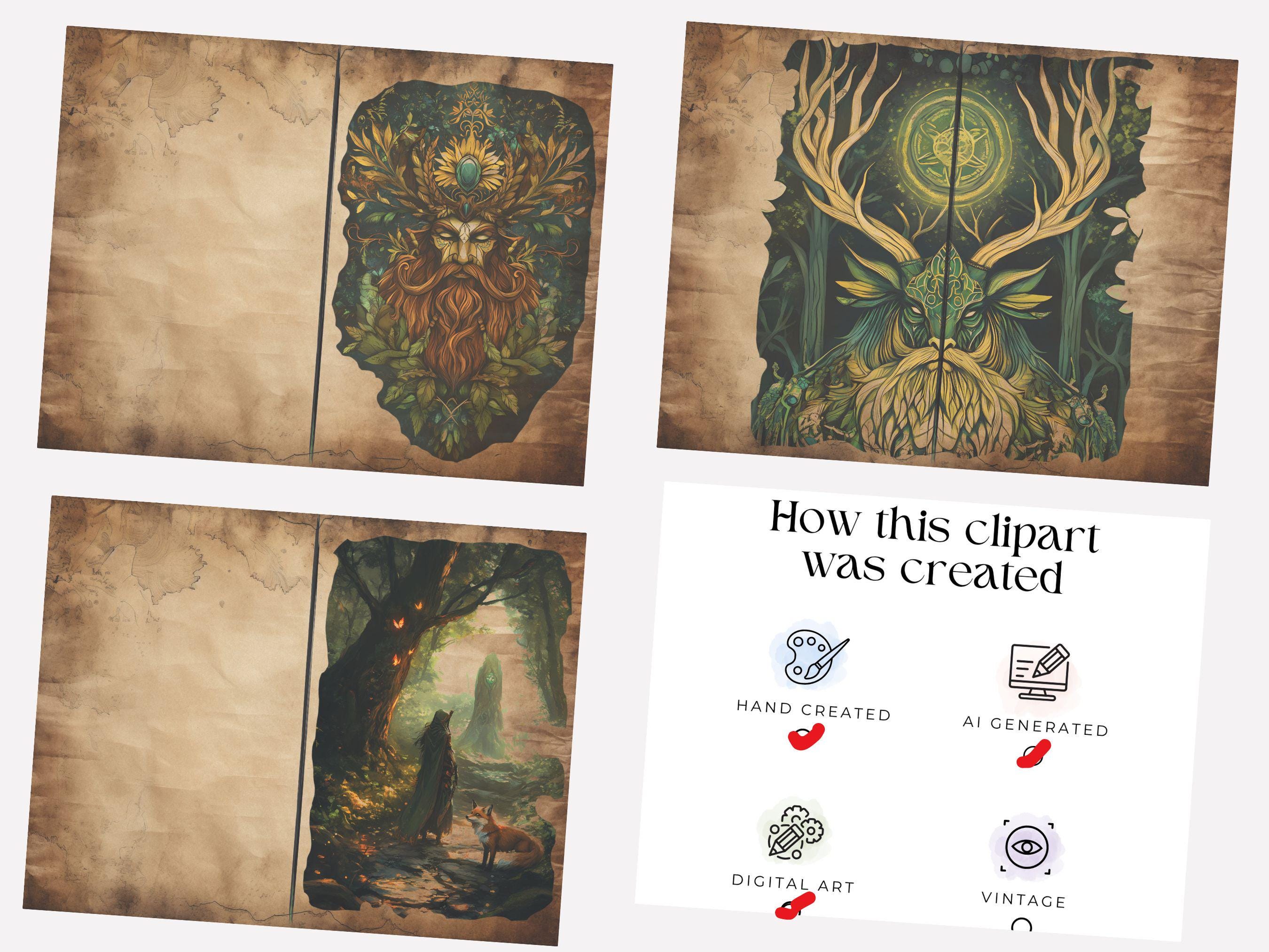 Druid Magic Junk Journal Digital Pages, Mystical Forest, Green Man ...