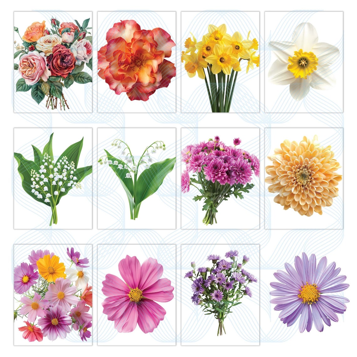 Birth Flower Clipart, Family Birth Flowers, Lily, Aster, Carnation ...