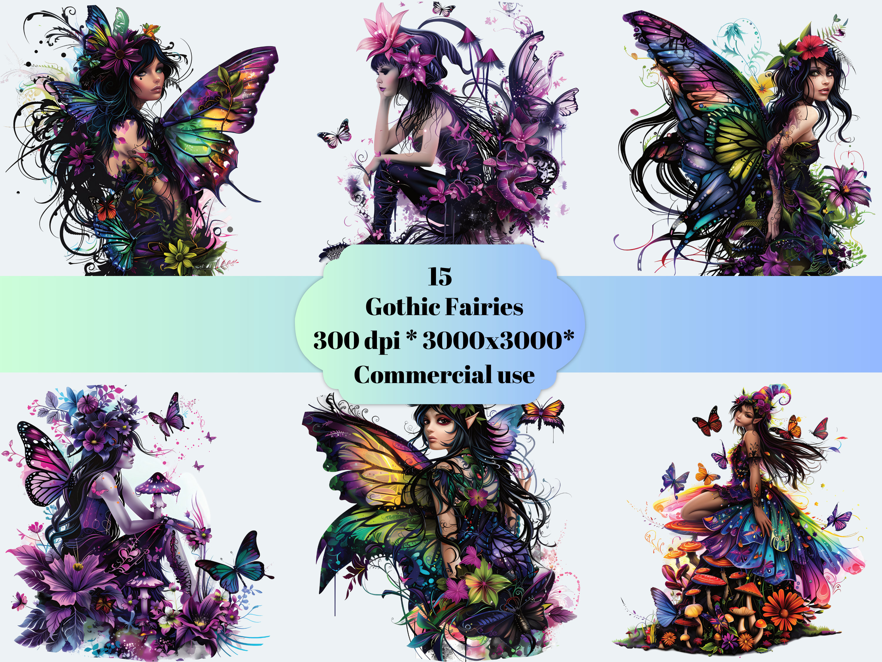 15 Gorgeous Gothic Fairy Clipart Pack, Transparent Pngs for Commercial ...