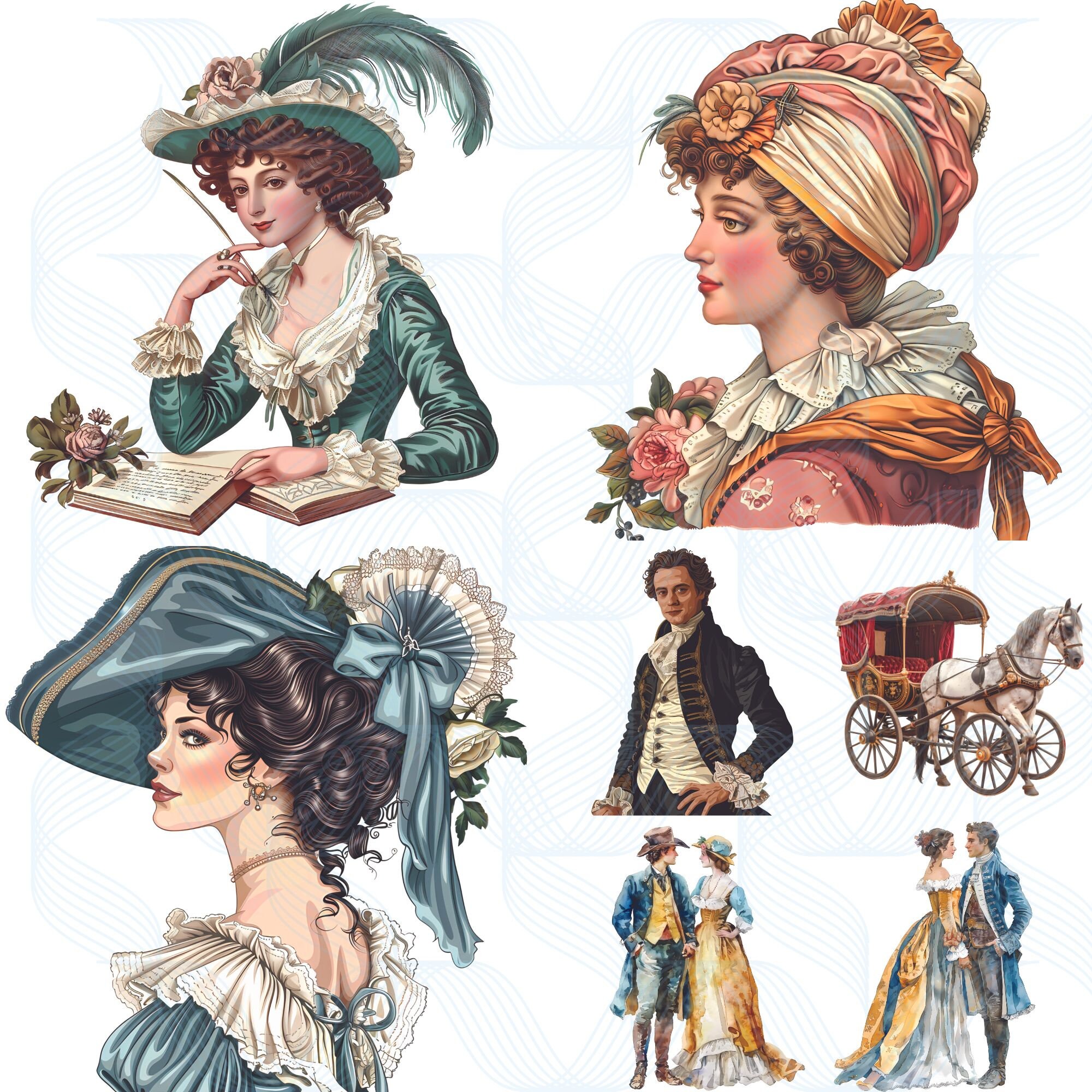 Regency Elegance Clipart, Transparent Background, Regency Fashion ...