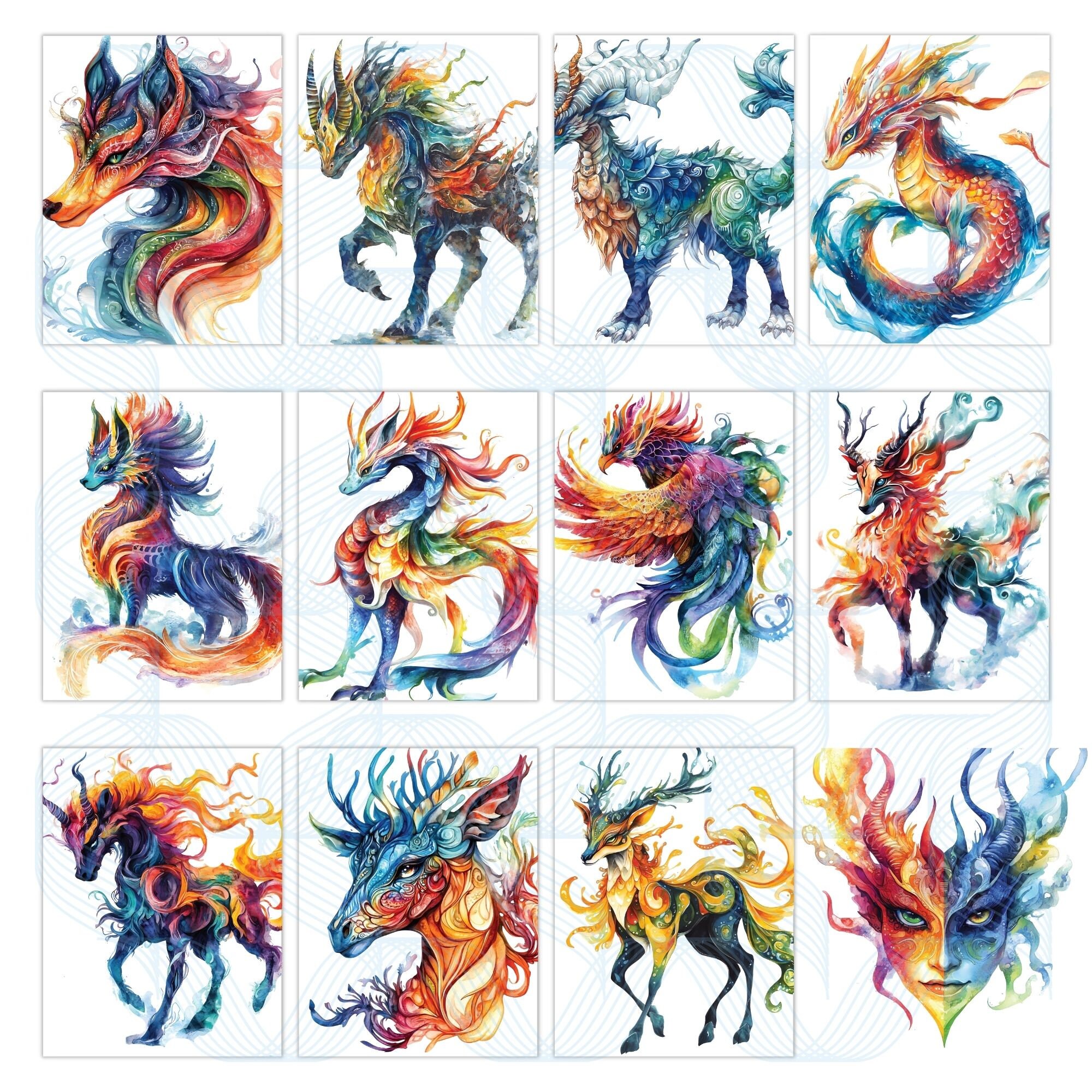Mystical Creatures Watercolor Clipart, Mermaids, Unicorns, Mythical ...