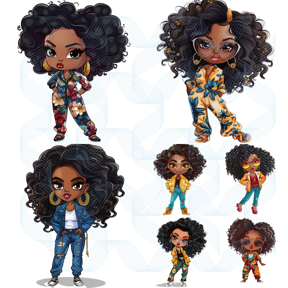 25 Chibi Black Girl Clipart,afro Girl Clipart, Fashion Girl Clipart ...