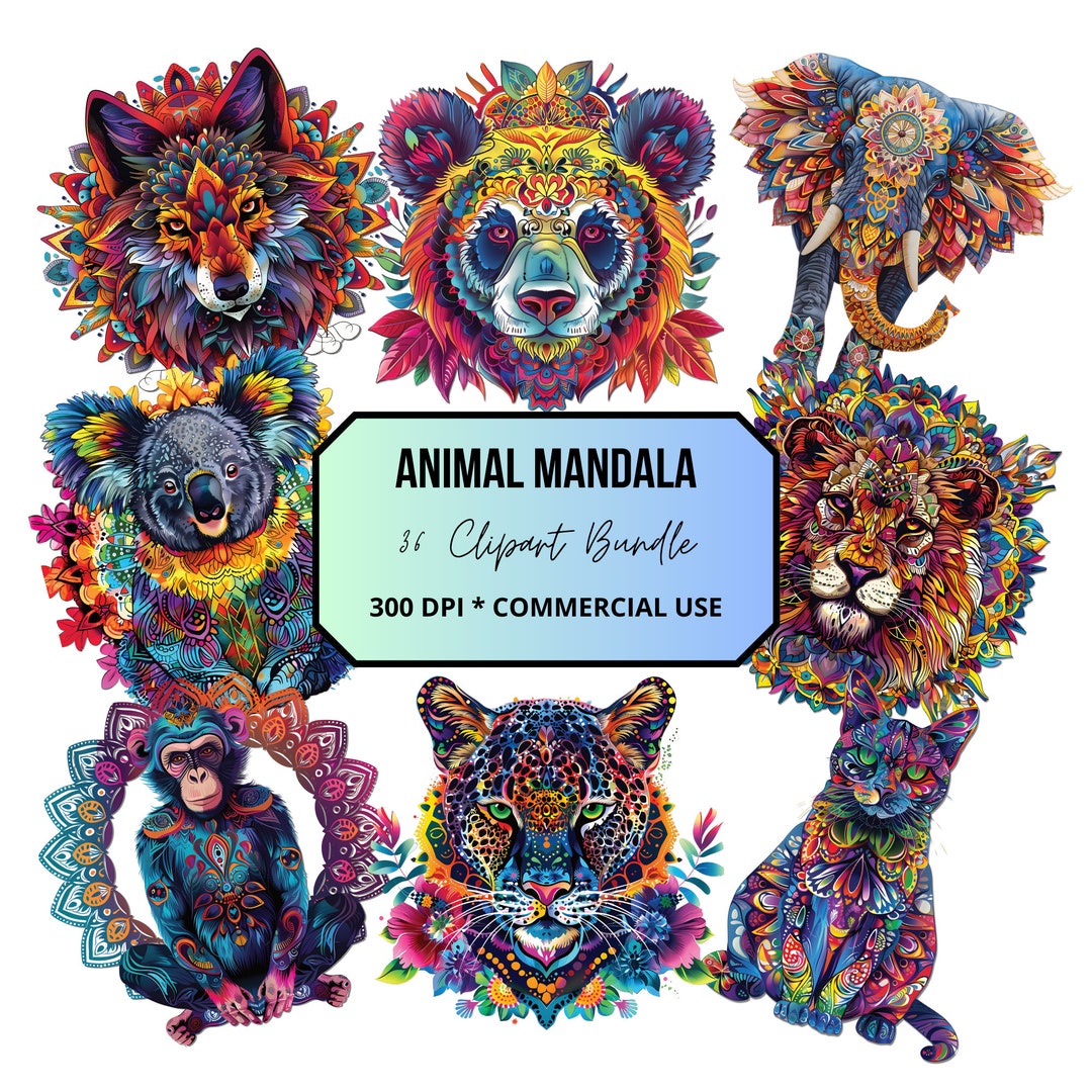 Mandala Animals Clipart, Watercolor Mandala, Elephant Mandala, Bear ...