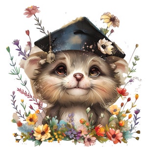 Graduation Animals Clipart, Watercolor Cute Academic Celebration ...