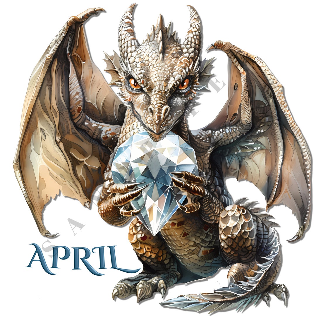 April Dragon Birthstone Clipart Watercolor Birthday Gemstones, Crystal ...